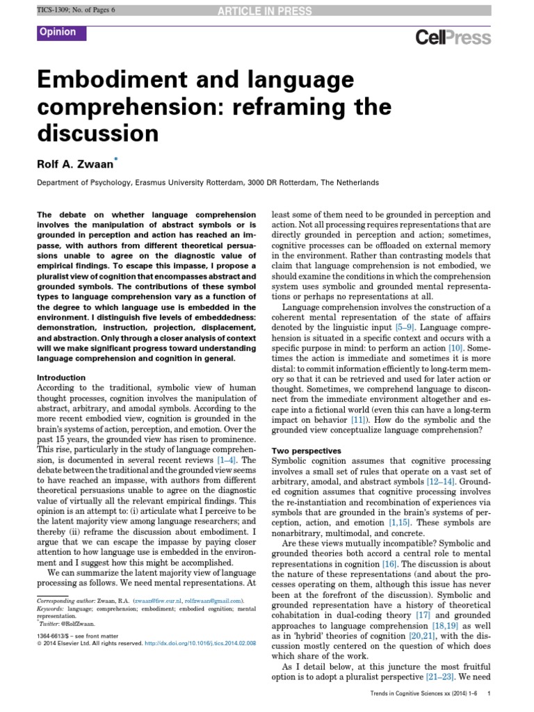 Embodiment and Language Comprehension ReV PDF | PDF | Embodied Cognition | Cognition