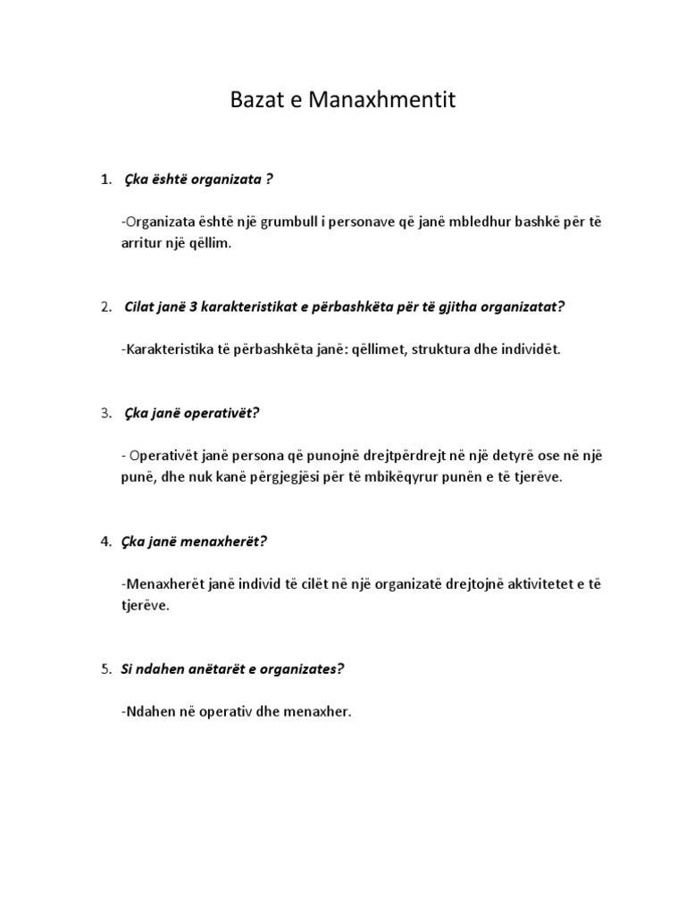 Bazat e Manaxhmentit Për Provim | PDF