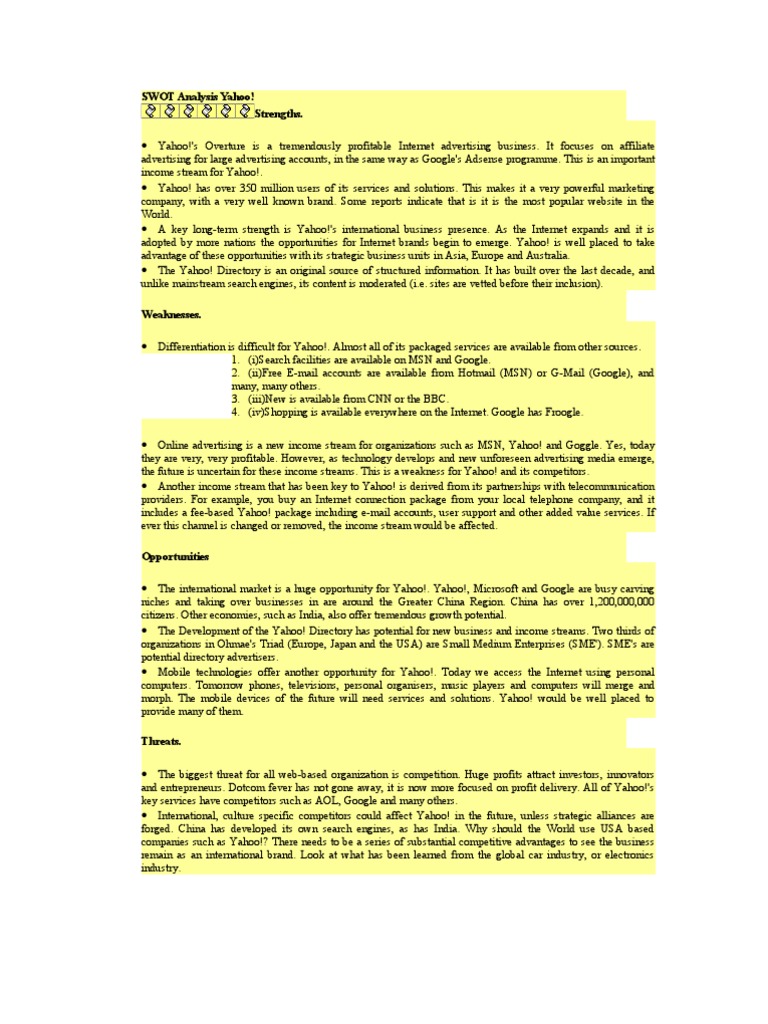 SWOT Analysis Yahoo | PDF | Apple Inc. | I Pod
