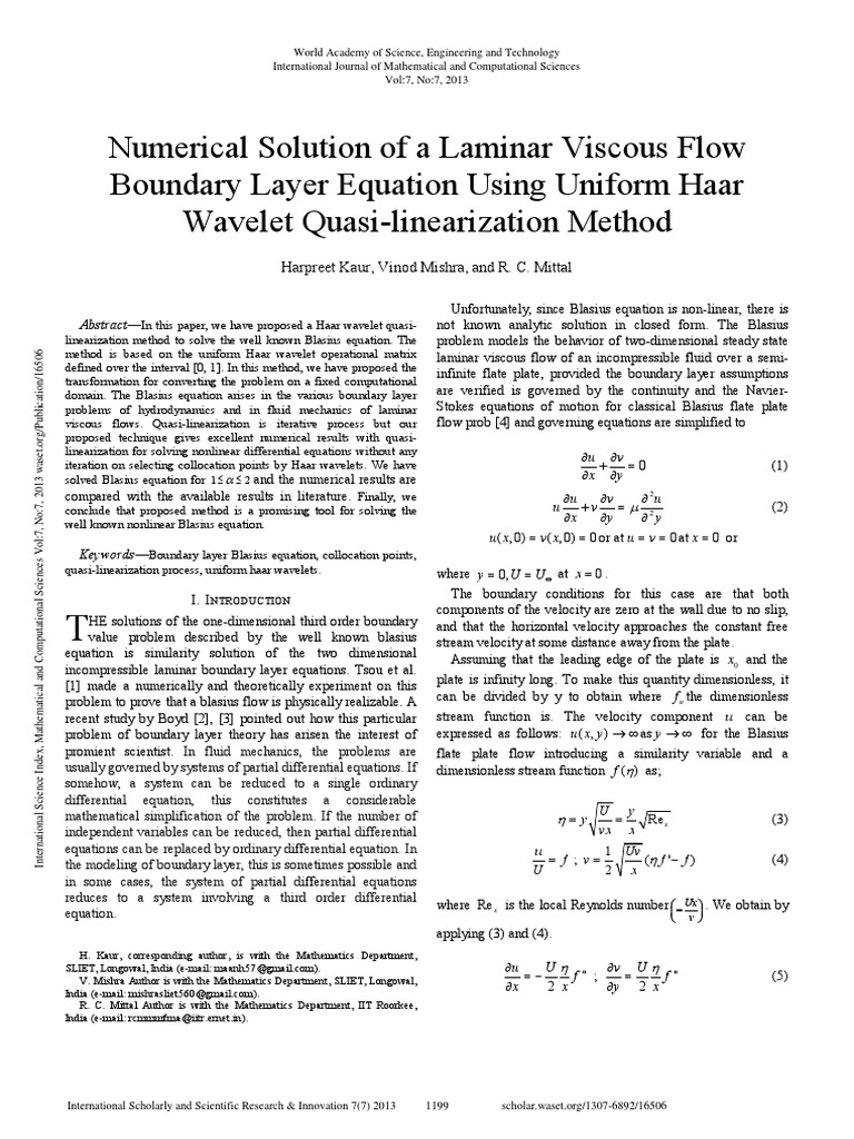 Haar Wavelet Method for Blasius Equation | PDF | Navier–Stokes Equations | Boundary Layer