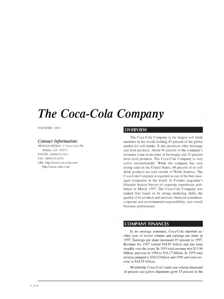 The Coca-Cola Company: Contact Information | PDF | The Coca Cola ...