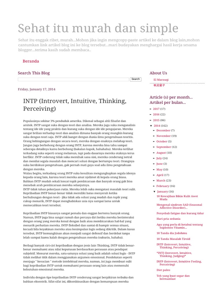 INTP (Introvert, Intuitive, Thinking, Perceiving) | PDF