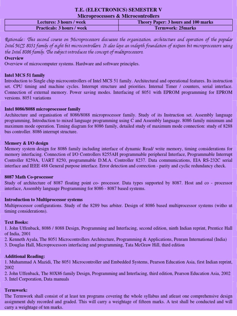 T.E. (Electronics) Semester V Microprocessors & Microcontrollers | PDF ...