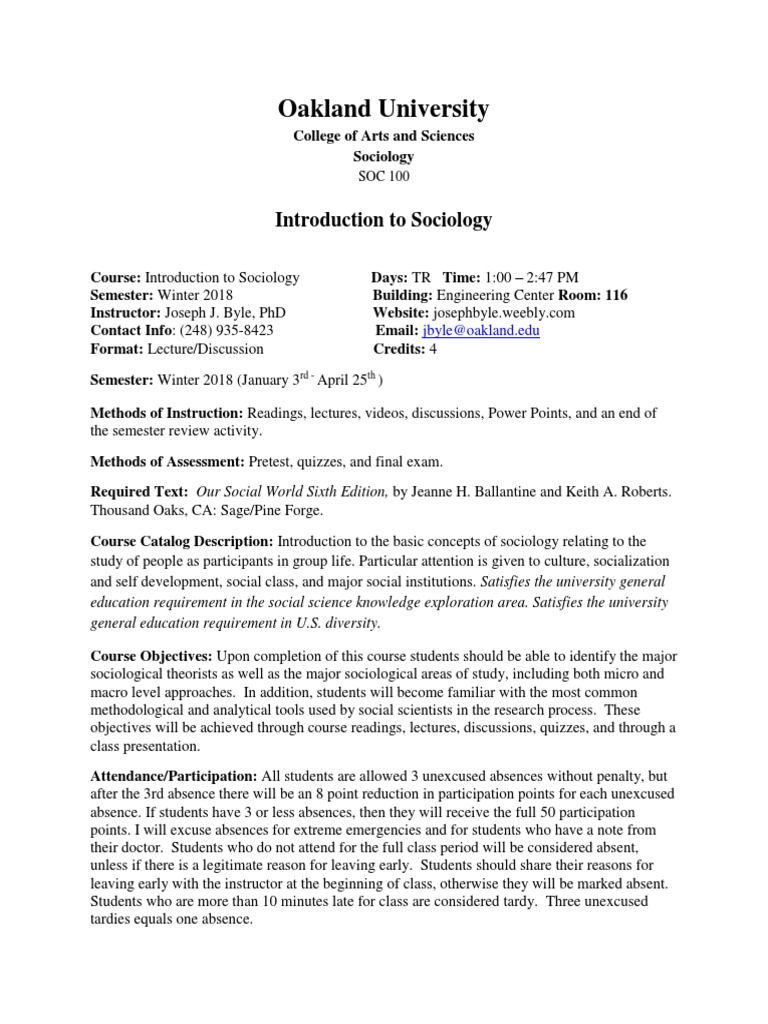 Oakland University: Introduction To Sociology | PDF | Sociology | Academia