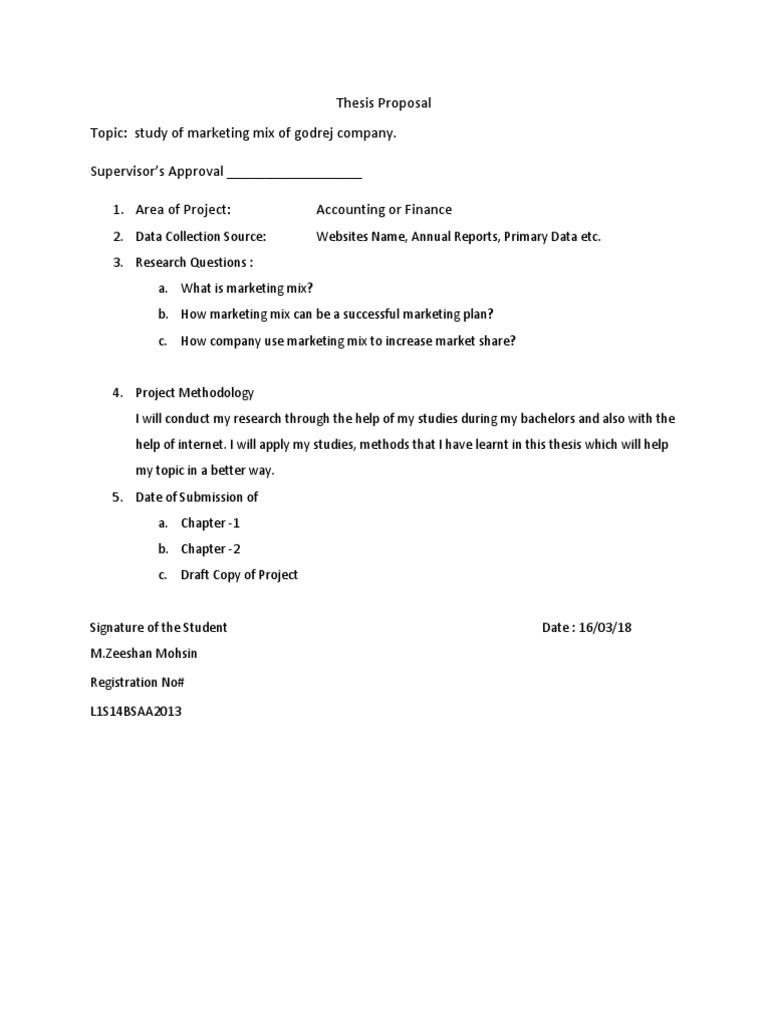 Thesis Proposal Topic: Study of Marketing Mix of Godrej Company ...
