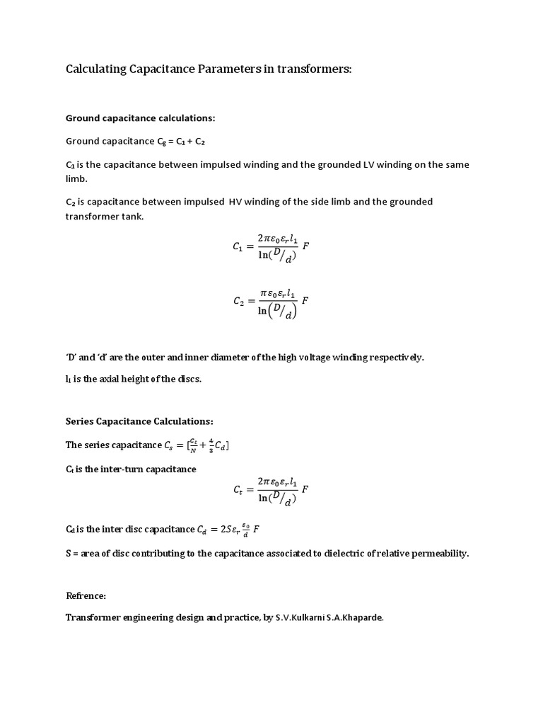 Transformer Capacitance Calculations | PDF | Technology & Engineering