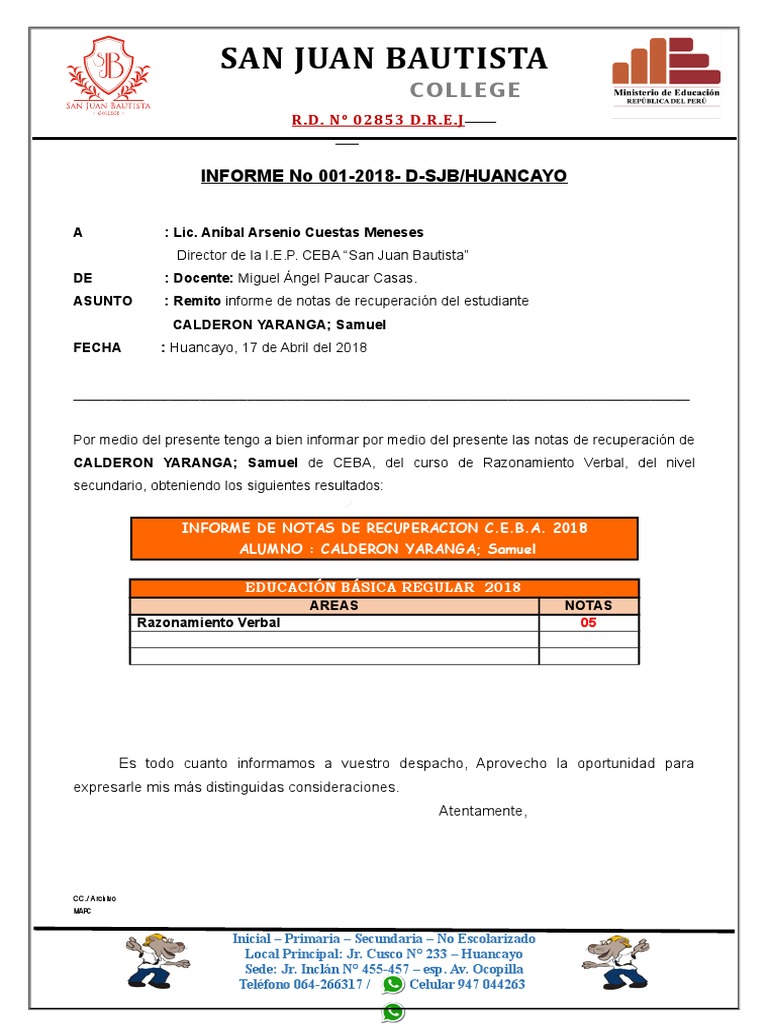 Informe de Notas Samuel