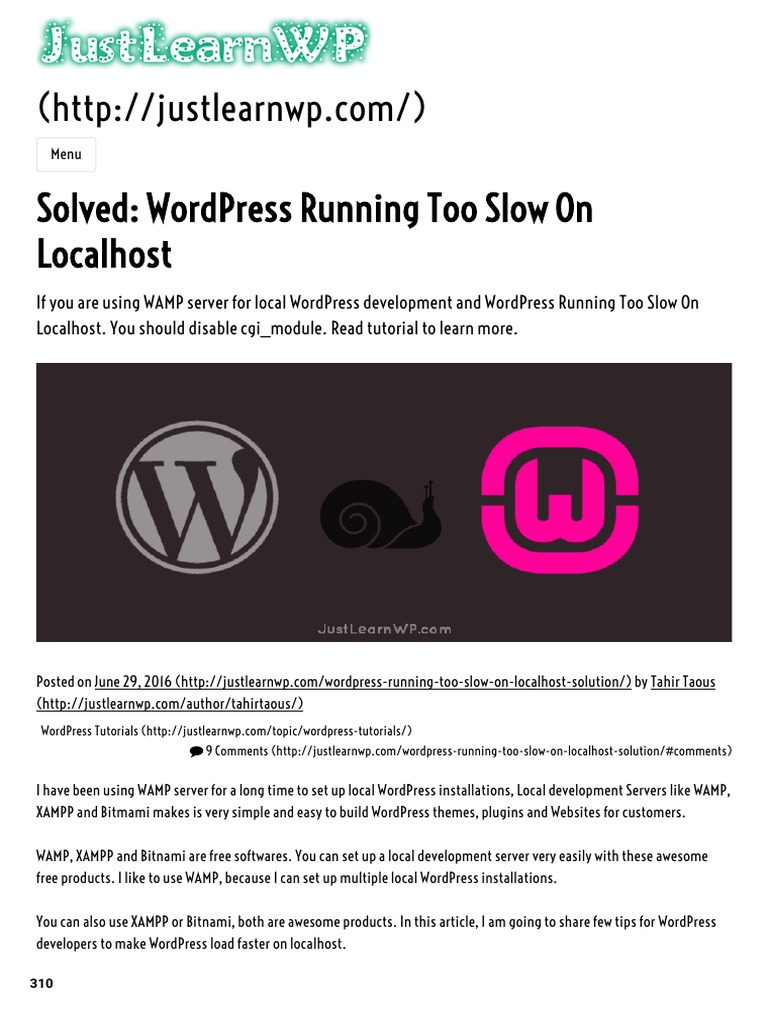 Solved - WordPress Running Too Slow On Localhost - JustLearnWP | PDF | Word Press | Internet ...