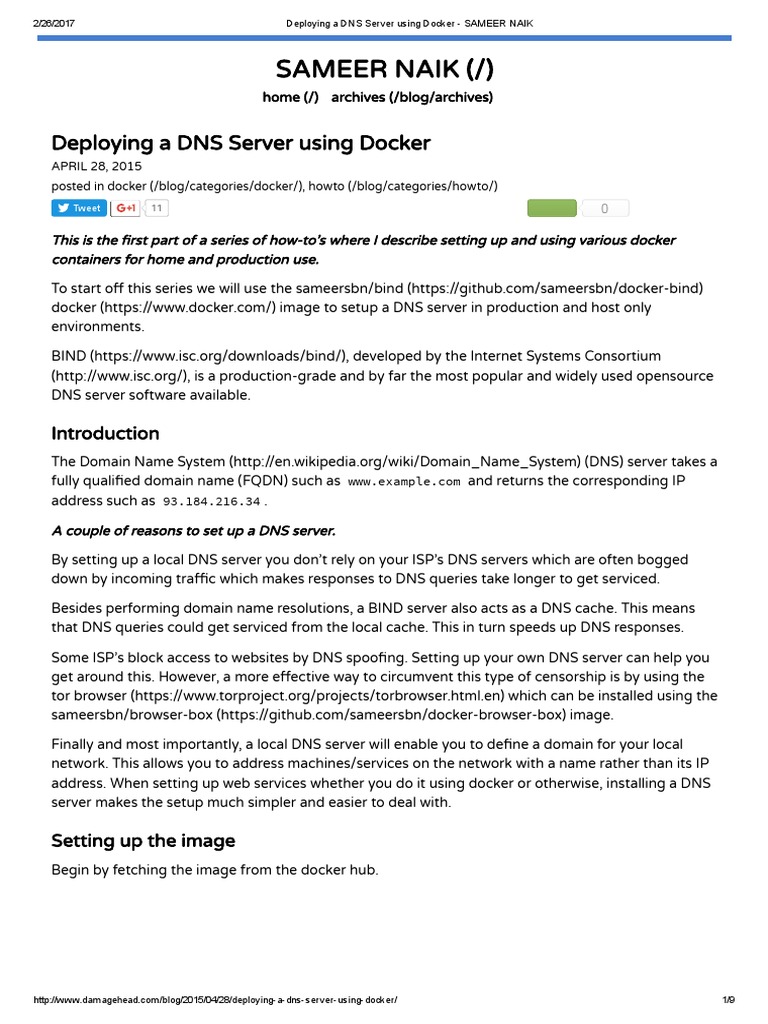 Deploying A DNS Server Using Docker - SAMEER NAIK | Download Free PDF | Data Transmission ...