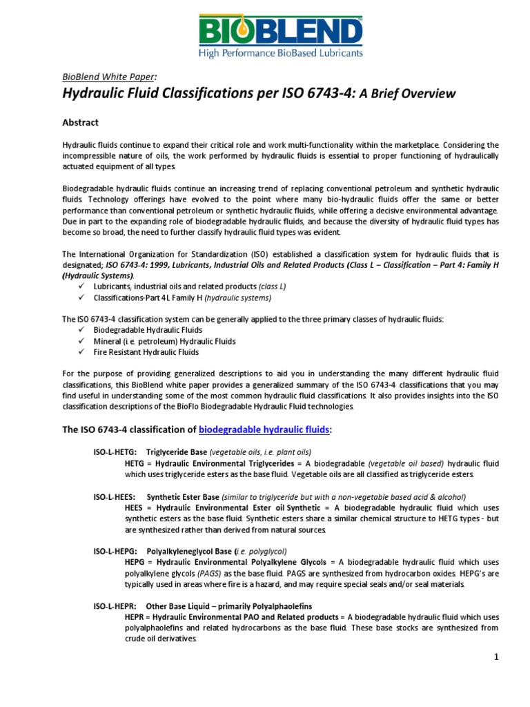 BBWP - Hydraulic Fluid Classifications Per ISO 6743-4 - A Brief ...