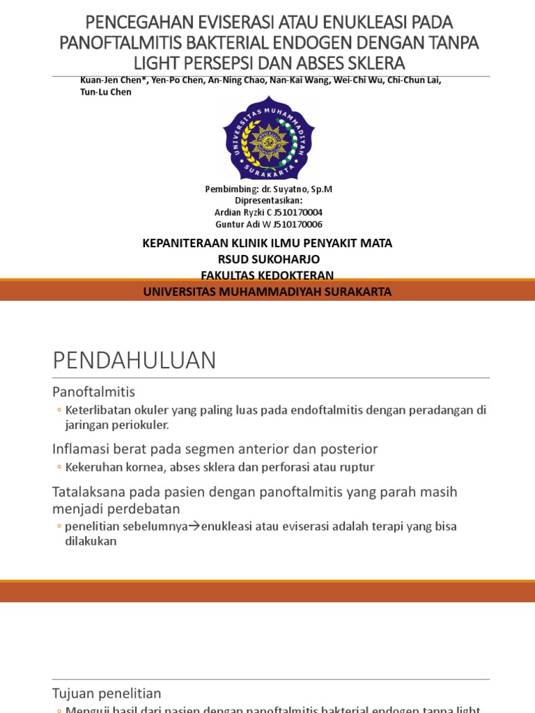 Pencegahan Eviserasi Atau Enukleasi Pada Panoftalmitis Bakterial ...
