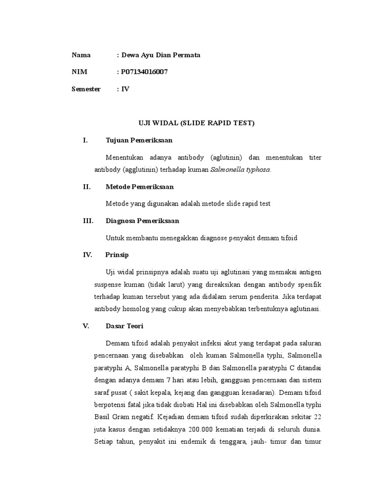 Interpretasi Hasil Uji Widal Demam Tifoid | PDF