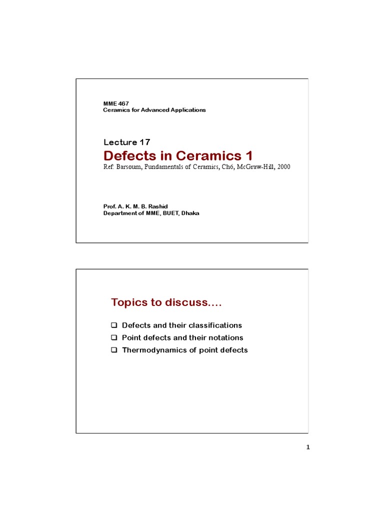 Defects in Ceramics 1: Topics To Discuss... | PDF | Crystallographic ...
