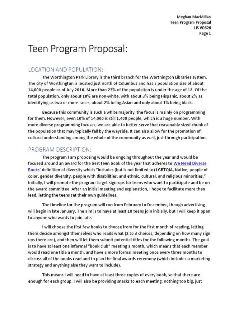 Meghan Macmillan Teen Program Proposal | PDF | Race And Ethnicity In ...