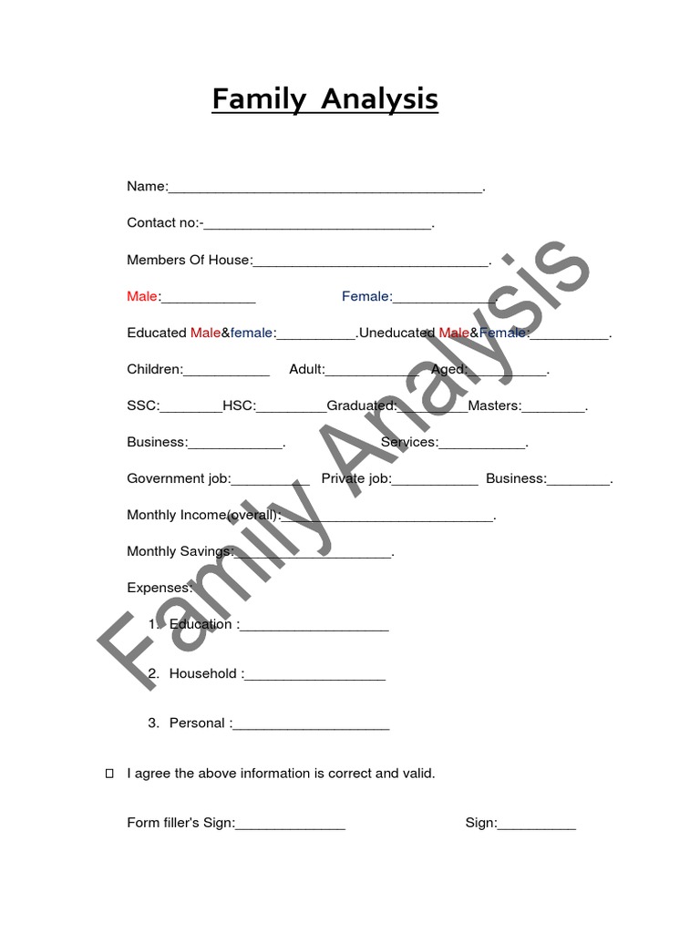 Family Analysis: Female: Female Female | PDF