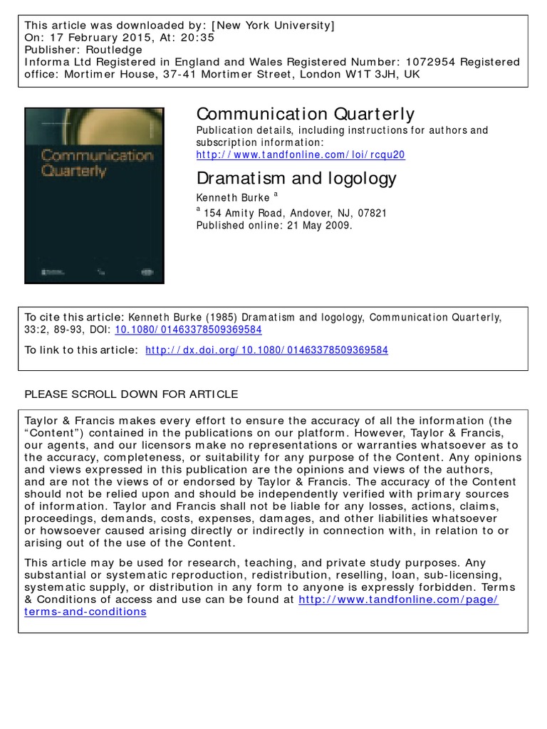 Communication Quarterly: To Cite This Article: Kenneth Burke (1985 ...