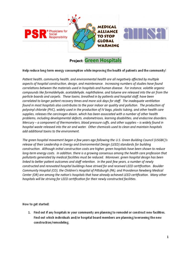 Project Green Hospitals | PDF | Leadership In Energy And Environmental ...