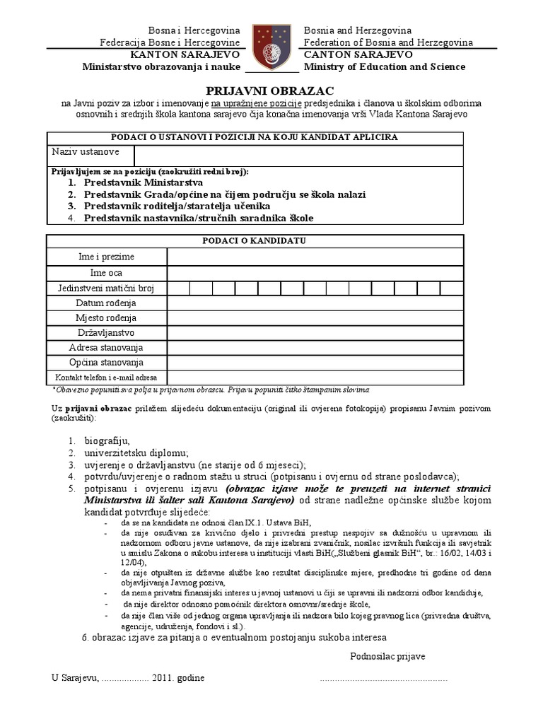 Prijavni Obrazac I Izjava PDF | PDF