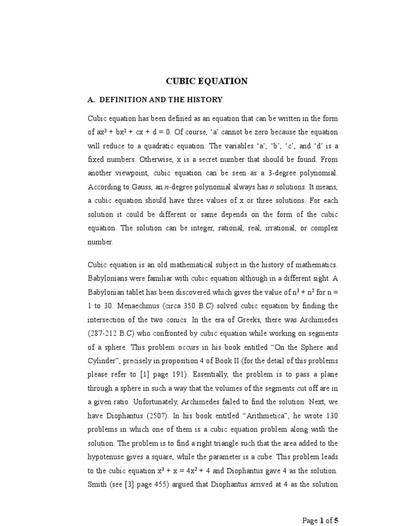 Cubic Equation: A. Definition and The History | PDF | Equations ...