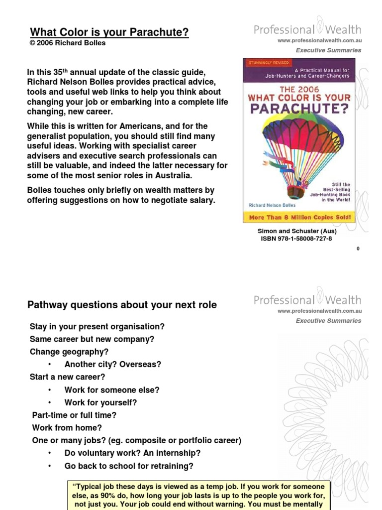 What Color Is Your Parachute Summary | PDF | Employment | Negotiation