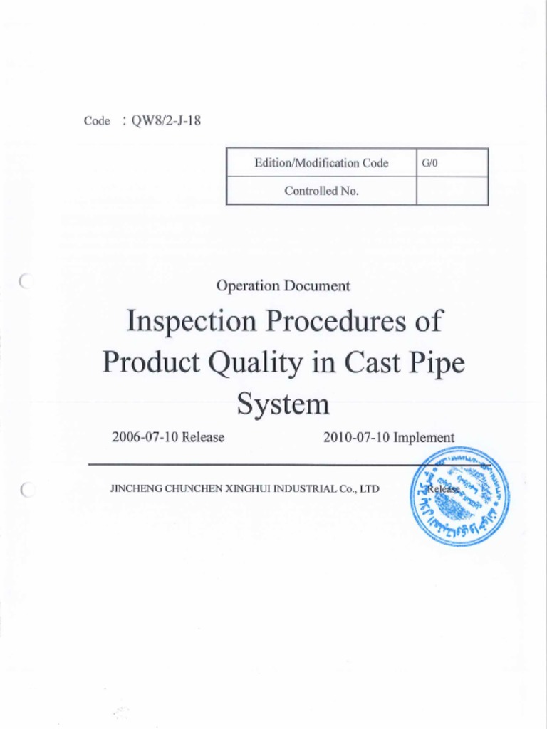 CCXH Ductile Iron Pipe Inspection Procedure Product Quality | PDF