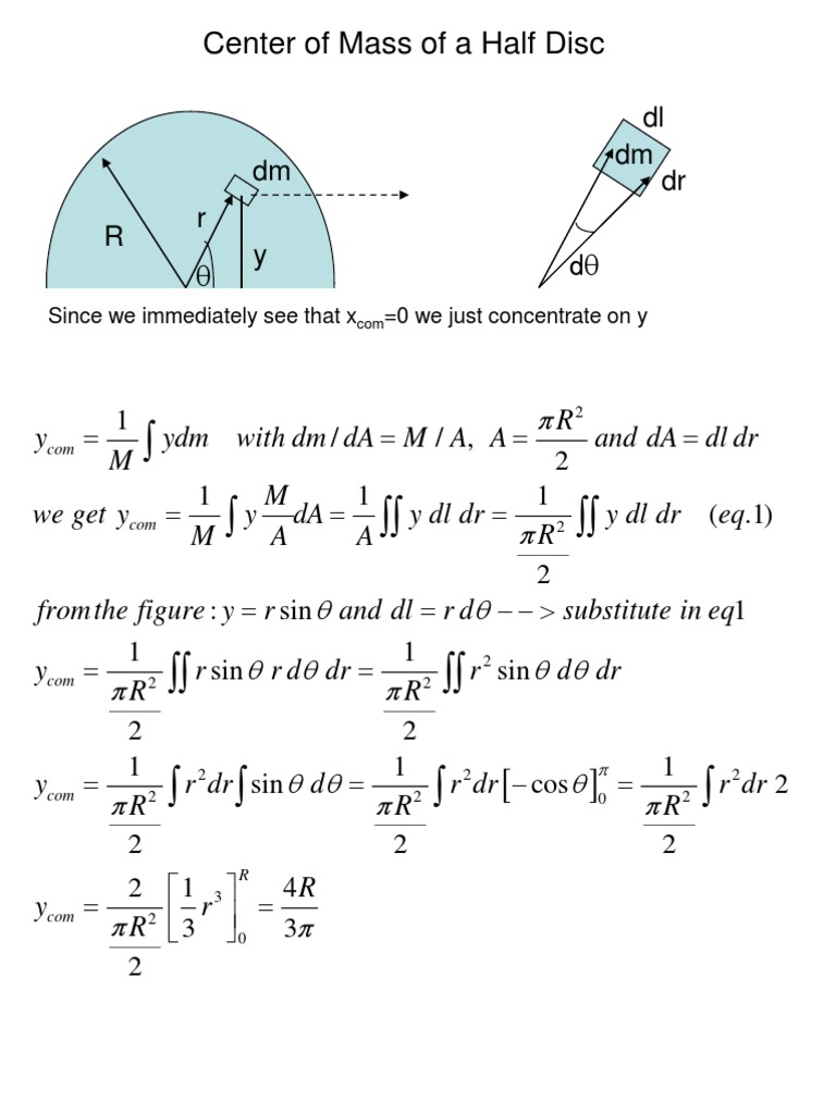Center of Mass of A Half Disc: DL DR DM | PDF
