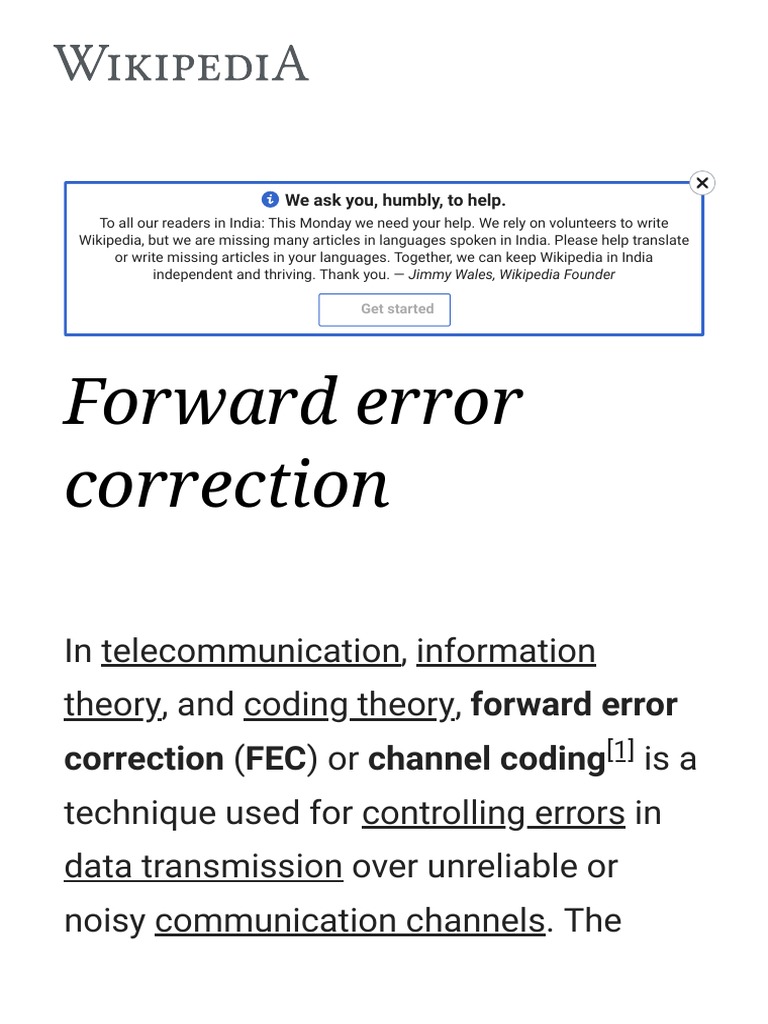 Forward Error Correction Wikipedia Pdf Forward Error Correction Error Detection And