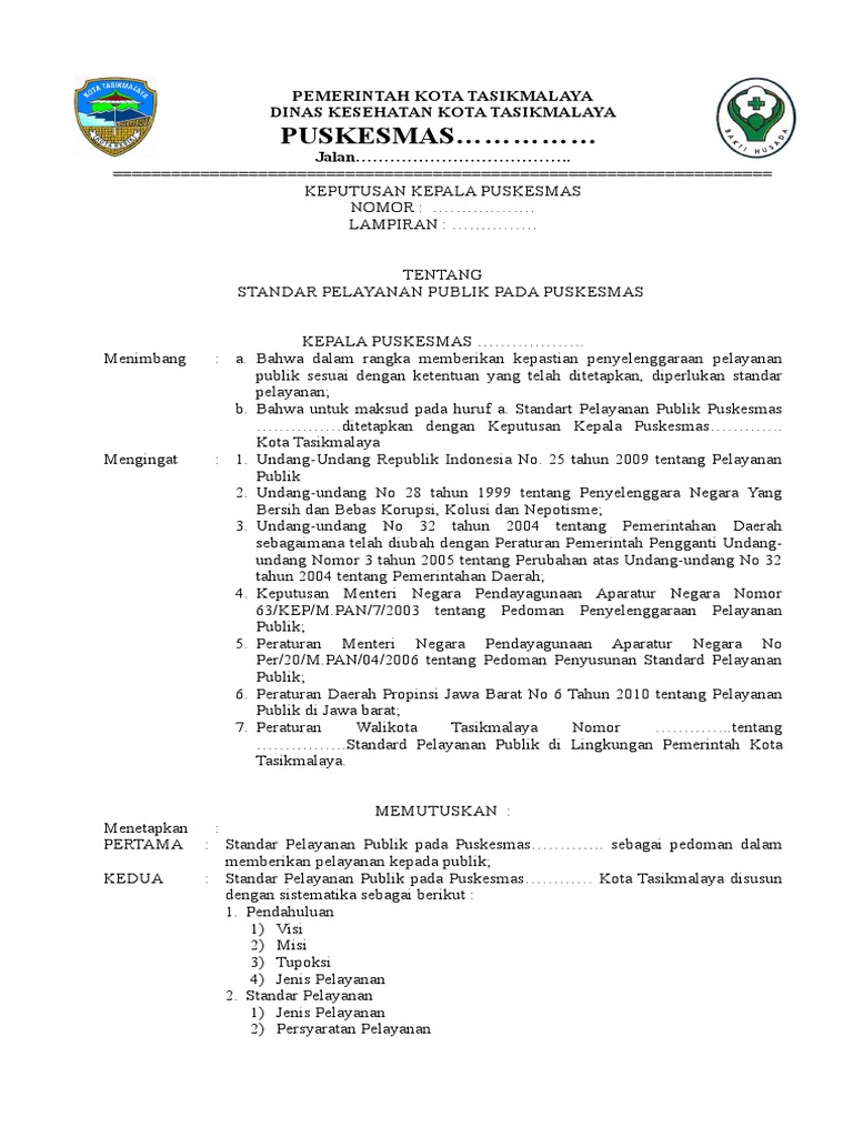 Contoh SK Pelayanan Puskesmas | PDF