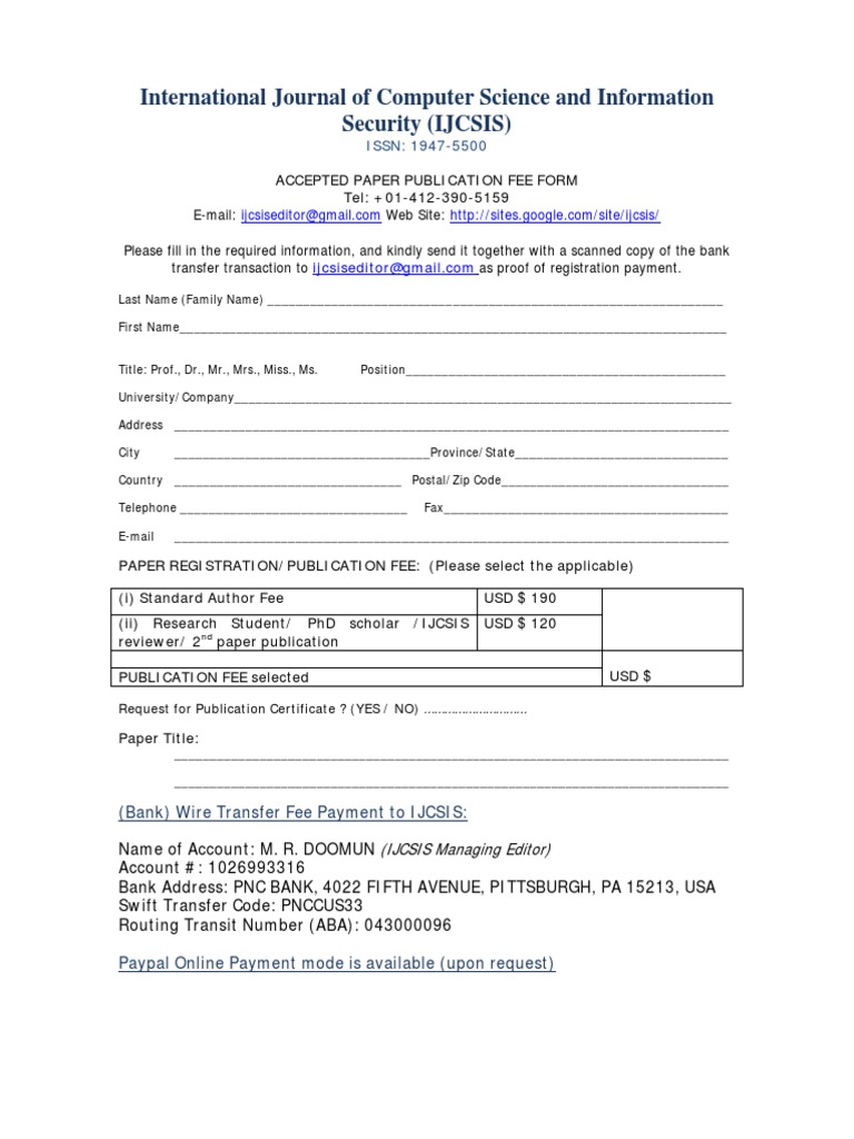 IJCSIS Paper Registration Form 2018 | PDF | Career & Growth | Business