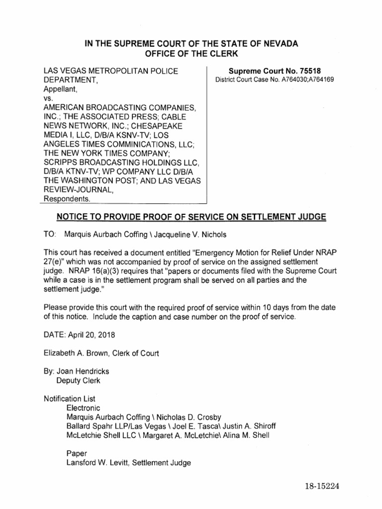 Nevada Supreme Court Proof of Service Notice | PDF