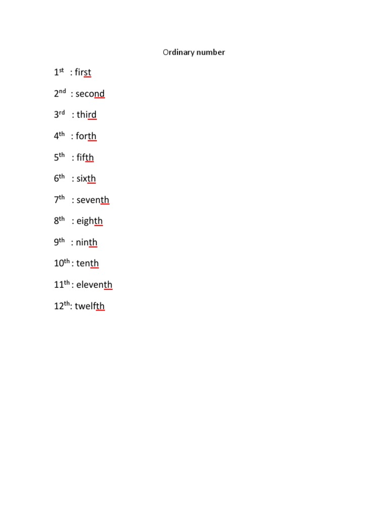1: First 2: Second 3: Third 4: Forth 5: Fifth 6: Sixth 7: Seventh 8 ...