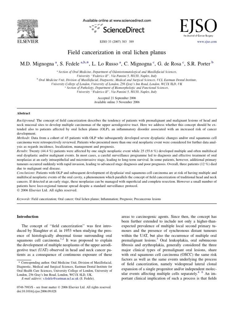 Field Cancerization in Oral Lichen Planus | PDF | Neoplasms | Carcinoma
