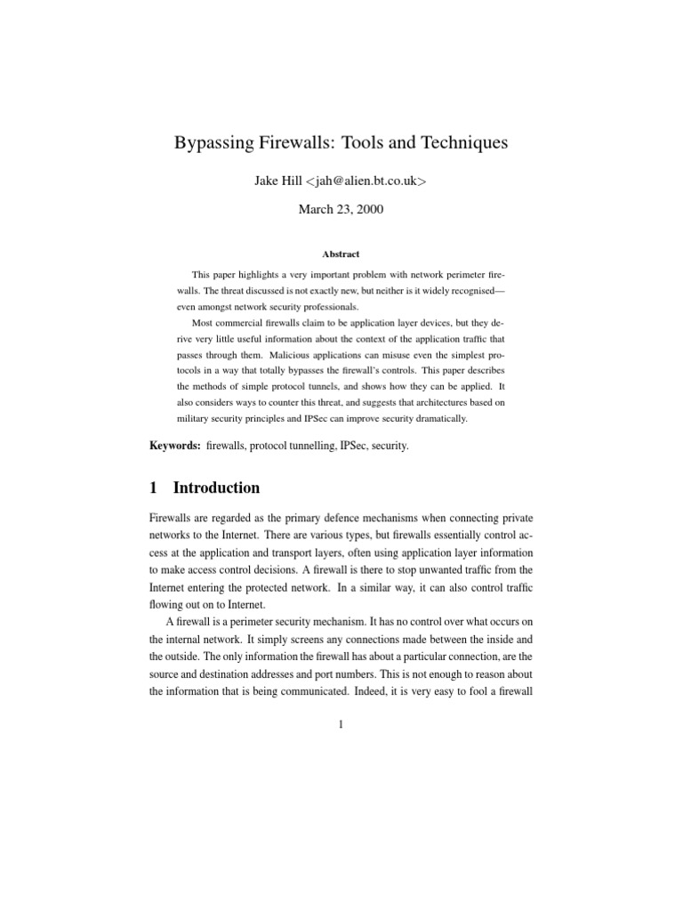 Bypassing Firewalls Tools And Techniques Pdf Firewall Computing