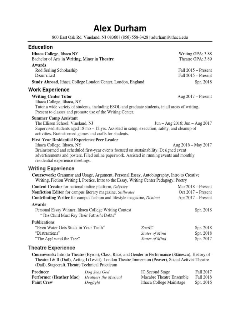 Alex Durham CV | PDF | Theatre | Further Education