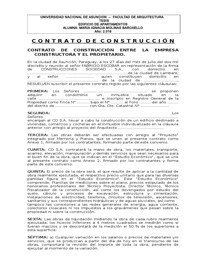 Contrato de Construccion | PDF | Presupuesto | Propiedad