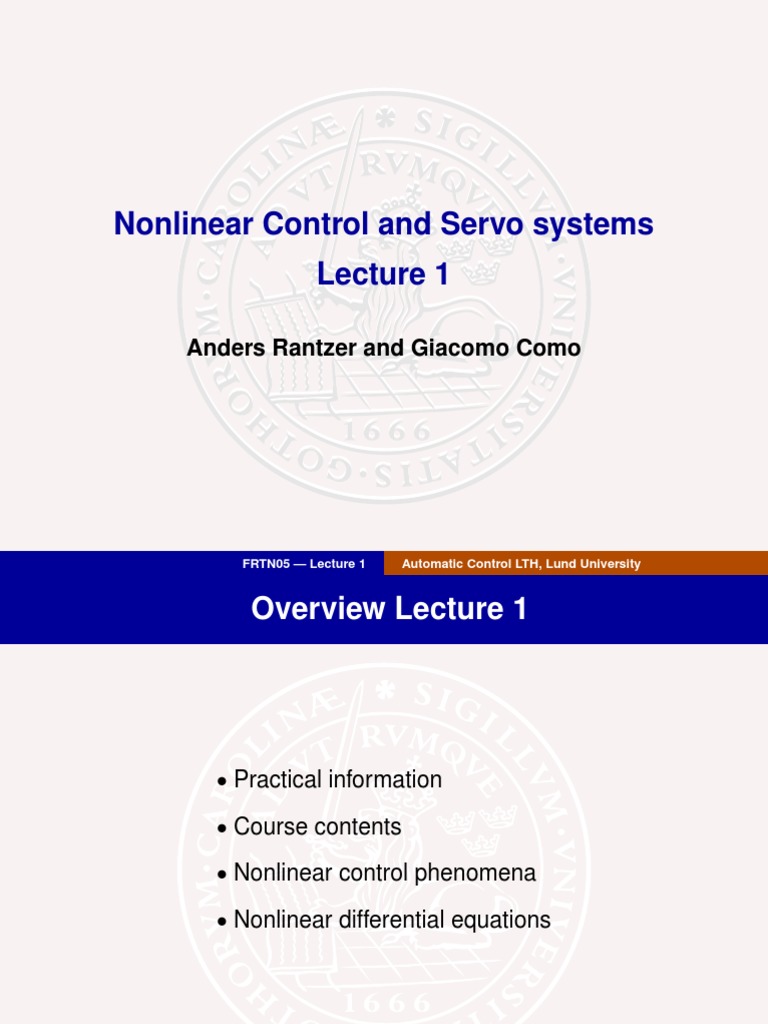 Introduction to Nonlinear Control Systems: An Overview of Common Nonlinear Phenomena, Model ...