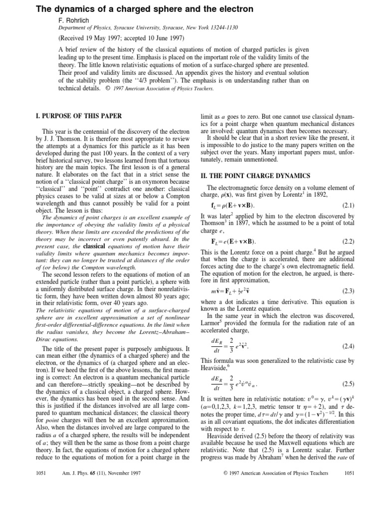Charged Sphere Electron | PDF | Special Relativity | Equations Of Motion