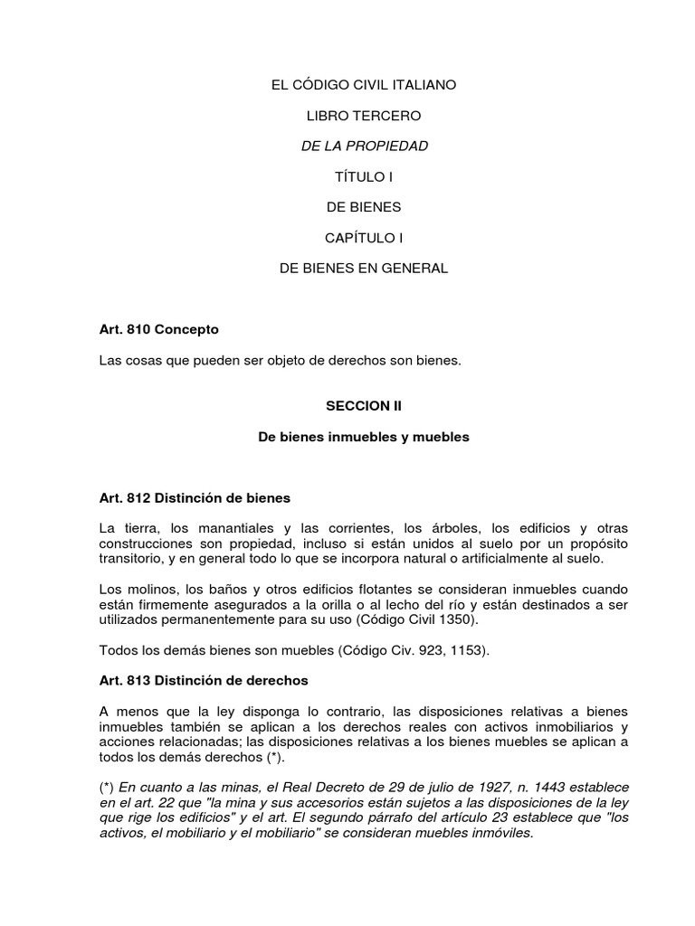 El Código Civil Italiano | PDF | Posesión (Ley) | Propiedad