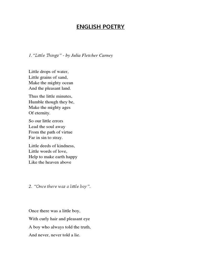 English Poetry: 1."little Things" - by Julia Fletcher Carney | PDF