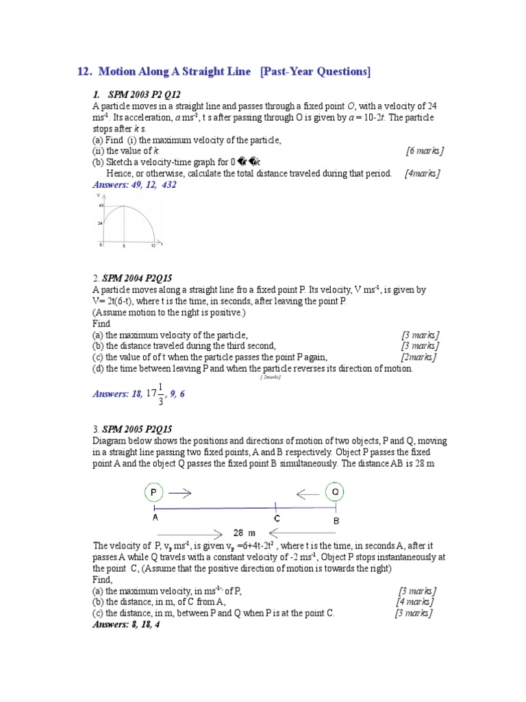 Motion Along A Straight Line (Past-Year Questions) : 1. SPM 2003 P2 Q12 | PDF | Velocity ...
