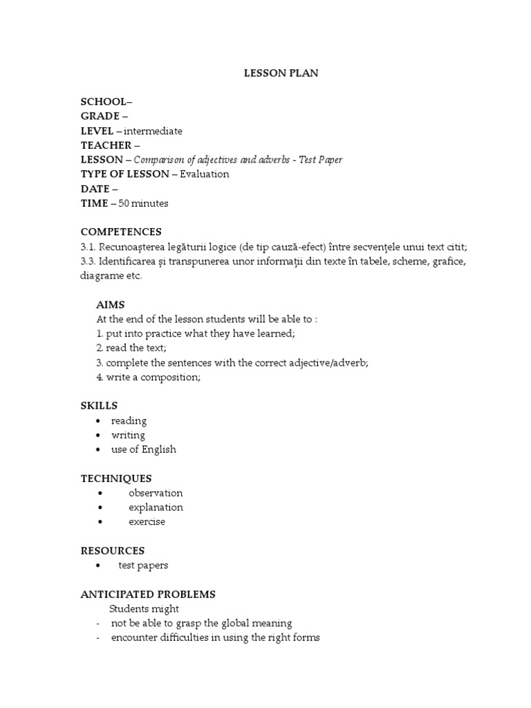 Lesson Plan Test | PDF