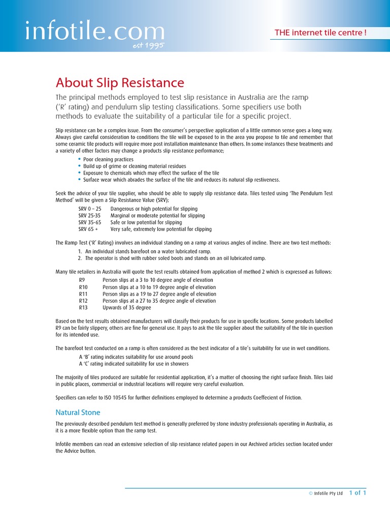 Slip Resistance Rating | PDF | Tile | Wear