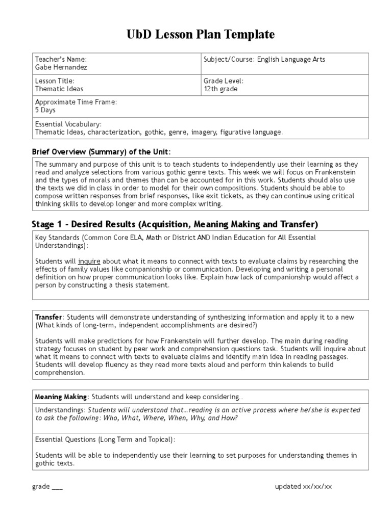 Favorite Ubd Daily Lesson Plan Template | PDF | Reading Comprehension ...