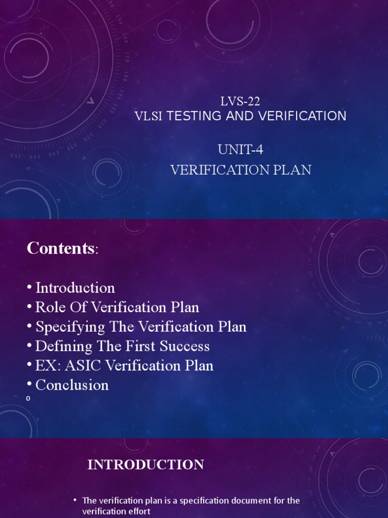 UNIT-4 Verification Plan: LVS-22 Vlsi Testing and Verification | PDF ...