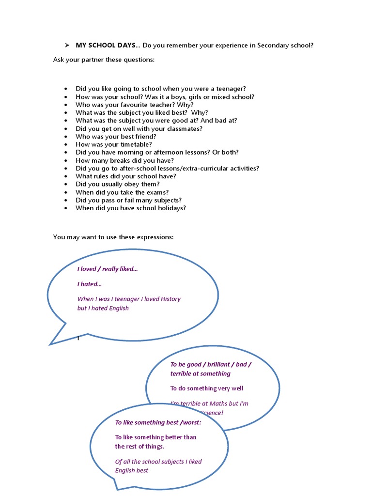 Speaking Questions Monologue My School Days | PDF | Foreign Language ...