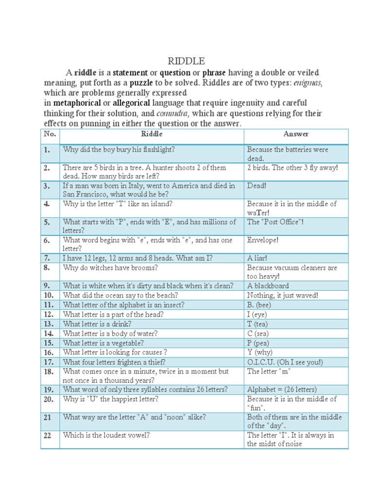 Riddles and Sayings | PDF | Riddle | Nature