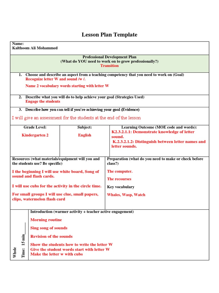Lesson Plan1 Letter W | PDF | Lesson Plan | Psychotherapy
