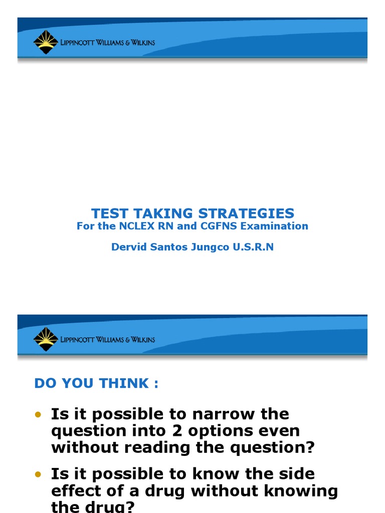 Test Taking Strategies: For The NCLEX RN and CGFNS Examination Dervid ...