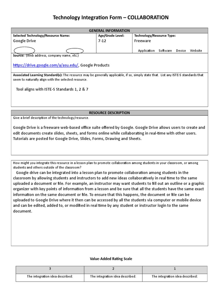 Technology Integration Form - Collaboration | PDF | Collaboration ...