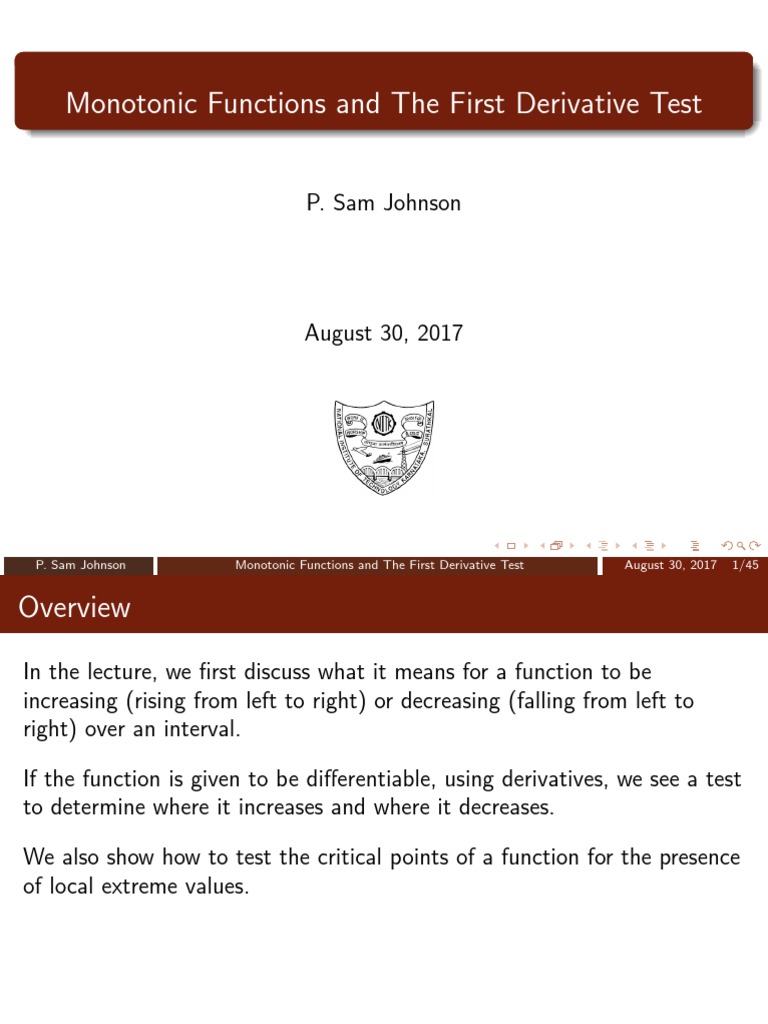 Monotonic Functions and The First Derivative Test | PDF | Maxima And ...